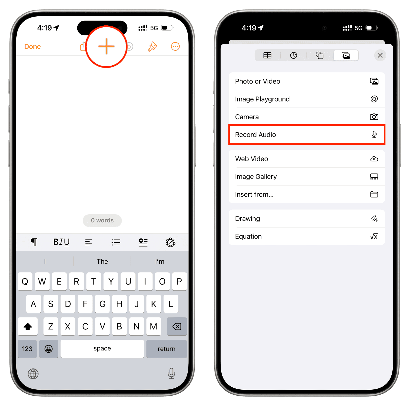 How to record audio in Apple Pages, Numbers and Keynote